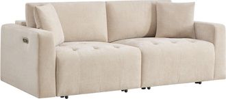 Vente-Unique 3-Sitzer-Sofa mit elektrisch verstellbaren Sitzfl&auml;chen in beigem Stoff - DIMARIAS