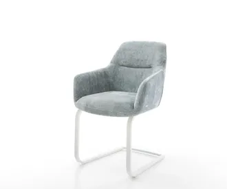 DELIFE Freischwinger Pejo-Flex Chenille Pastellblau Freischwinger flach Wei&szlig; Taschenfederkern, Esszimmerst&uuml;hle