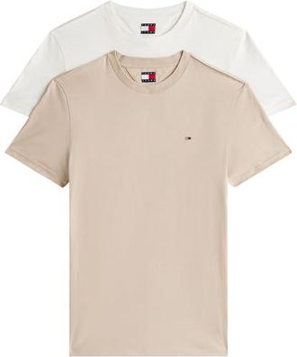 Tommy Jeans TJM XSLIM Lot de 2 t-Shirts en Jersey EXT DM0DM20687 S/S pour Homme, Multicolore (&eacute;cru/Sable du golfe), L, Multicolore (&eacute;cru/Sable du golfe), L