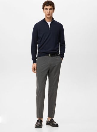 Mango Pull col zipp&eacute; 100 % laine m&eacute;rinos bleu marine - Homme - XL - MANGO MAN