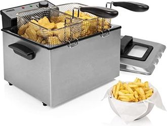Princess Friteuse à huile - 5 L - Habillage en acier inoxydable - 3270 W - Zone froide pour une friture saine - Couvercle avec filtre et vitre - 185000