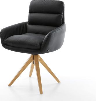 DELIFE Esszimmerstuhl Abelia-Flex mit Armlehnen Echt-Leder Schwarz Holzgestell kantig Natur, Esszimmerst&uuml;hle