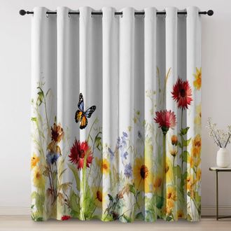 Generic Verdunkelungsvorh&auml;nge mit Blumen & Schmetterling - 2er Set Thermovorh&auml;nge mit &Ouml;sen, Blickdicht & lichtundurchl&auml;ssig, dekorative Gardinen f&uuml;r Wohnzimme