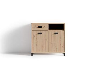 Byliving Badezimmer Kommode WELLNESS / Badschrank in Artisan Eiche Optik hell-braun / Griffe aus Metall in schwarz / Badkommode mit einer Schublade und zwei T&uuml;