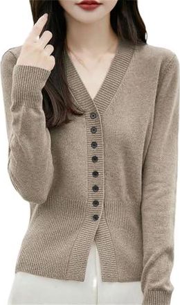 Generic Cardigan dhiver tendance en tricot &agrave; col en V pour femme Couleur unie, camel, Taille XL