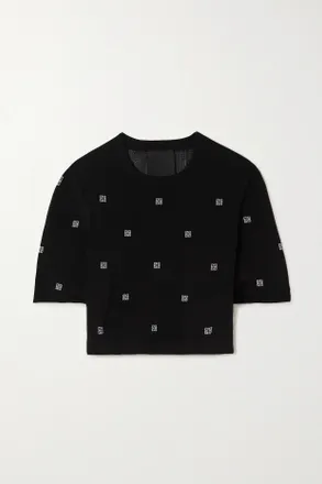 Givenchy Verk&uuml;rzter, Kurz&auml;rmeliger Pullover Aus Jacquard-strick - Schwarz