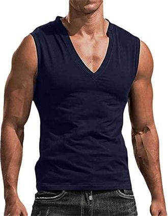 Generic Gilet sans Manche Homme Coton- Tee Shirt Col V Couleur Unie Sexy D&eacute;contract&eacute; D&eacute;bardeur Comfortable Doux Respirante Chic Slim Simple Respirante Passe-P
