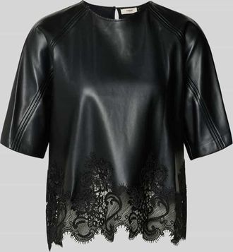Suncoo Blusenshirt in Leder-Optik mit Spitzenbesatz Modell LONDON