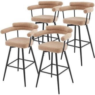 ML Design ML-Design Lot de 4 Tabourets de Bar Pivotants, Marron en Tissu Teddy, Hauteur 76 cm, Assise Rembourr&eacute;e avec Accoudoirs et Dossier, Rotation &agrave; 360&deg;