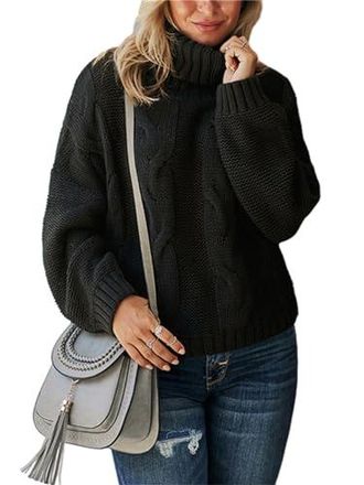 Generic Chandail dhiver &agrave; manches longues et col roul&eacute; pour femme, coupe d&eacute;contract&eacute;e, surdimensionn&eacute;, vert taille M, pour le quotidien, le travail et les vac