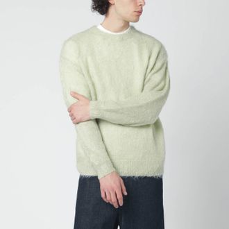 Auralee Hellgr&uuml;ner Pullover aus geb&uuml;rstetem Mohair-Mischgarn