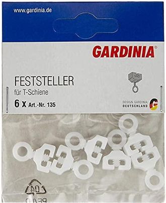 Gardinia Feststeller f&uuml;r T-Schienen, 8 mm, Fixiert den Stoff an der gew&uuml;nschten Position, Stopper f&uuml;r Gardinenschienen, Kunststoff, Wei&szlig;, 6 St&uuml;ck