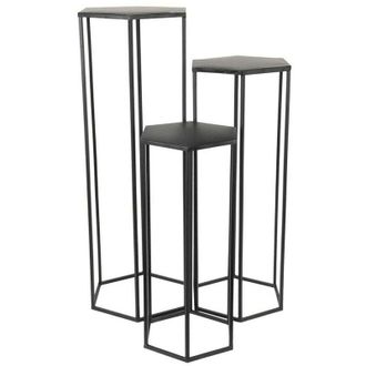 The Home Deco Factory Lot de 3 sellettes gigognes m&eacute;tal noir