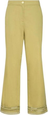 Elena Miro Femme, Pantalons, Jaune, Taille: 40 FR Pantalon &agrave; garniture brod&eacute;e