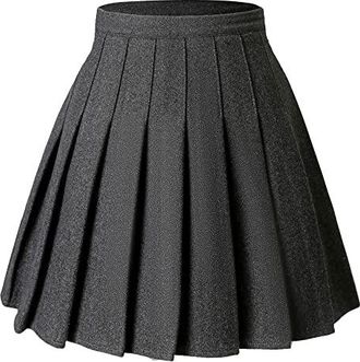 Hoerev Jupe plissée Polyvalente avec Short pour Femme,Gris foncé,34