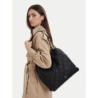 Tommy Hilfiger Handtasche Tommy Hilfiger Th Feminine Tote AW0AW18719 Schwarz