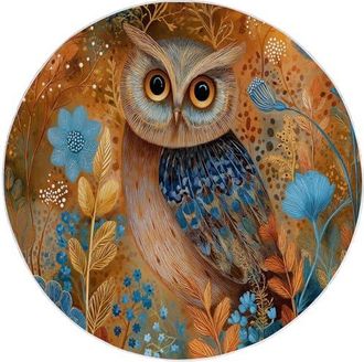 Generic Couleur Tapis Rond Style Abstrait Lavable, antidérapant léger à Poils Courts Tapis Rond, imprimé Fleurs Animaux Hiboux pour Salon Chambre à Coucher Cu