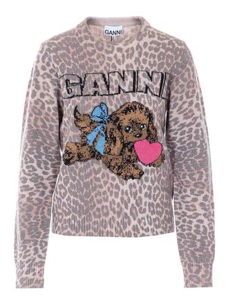 Ganni Pull Col Rond - Marron