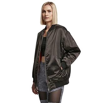 Urban Classics Ladies Oversized Satin Bomber Jacket Femme Bomber noir M 98% Polyester, 2% &Eacute;lasthanne