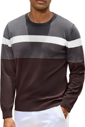 iClosam Streifen Strickpullover Herren Rundhals Langarmpullover Basic Pulli Mischgewebe Winter Wärmepullover Männer Freizeit Sweater,Braun,3XL