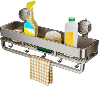 Generic An Der Wand Montiertes Organisationsregal - Duschregal-Organizer Mit Saugnapf Und 5 Haken, Duschablage, Robustes Badezimmerzubeh&ouml;r, Markanter Shampoo-