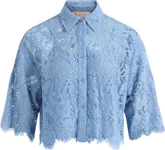 Michael Kors Femme, Blouses et Chemises, Bleu, Taille: 40 FR Chemisier court en dentelle florale &agrave; cordons
