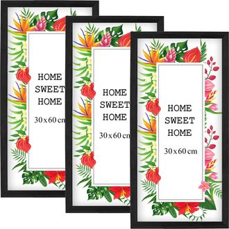 MG Design Set aus 3 Schwarz Bilderrahmen 30 x 60 cm - Aus echtem Holz mit Acrylglas, zum Aufhängen & Aufstellen, für Fotos, Poster & Puzzle