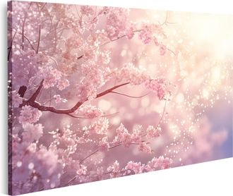 Islandburner Bild auf Leinwand Rosa Bl&uuml;tenzweige im magischen Licht f&uuml;r Schlafzimmer Romantiker Spa Bilder Wandbilder Poster