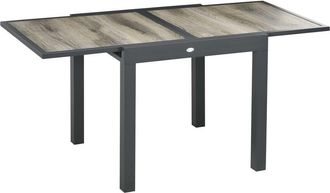 OUTSUNNY Gartentisch, Esstisch für Garten mit Ausziehbarer Tischplatte, Terrassentisch mit Holzoptik, Balkontisch aus Alu, Beige+Grau, 160 x 80 x 75cm