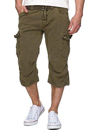 Indicode Hommes Nicolas Check Cargo Shorts | Pantalon Court Cargo 3/4 avec Ceinture Army XL