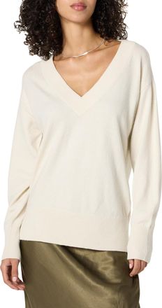 The Drop Maye Essential V-Neck Sweater Pullover, Whisper White, XS
