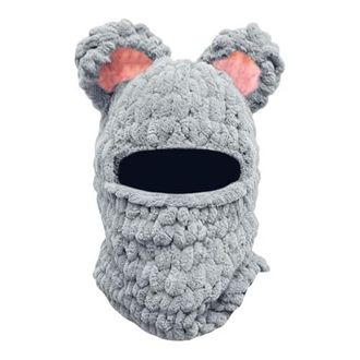 Generic Masque de ski en tricot lavable en machine avec oreilles et masque facial pour le ski, lescalade par temps froid, gris, Taille unique