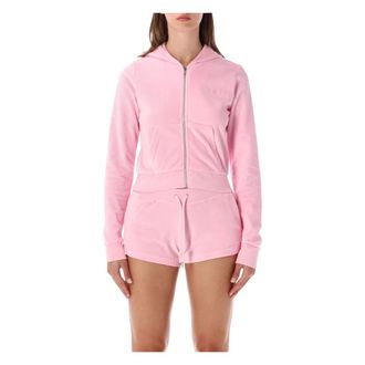 Sporty & Rich Signature Logo Krystal Zip Sweat &agrave; capuche - Femme - Sweatshirts et sweats &agrave; capuche - Rose - Taille: 40 FR
