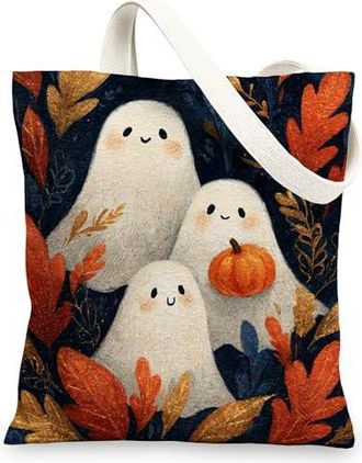 Generic Sacs fourre-tout fantaisistes en toile, motif fantôme mignon, sacs de courses réutilisables, légers et lavables avec bandoulière pour salle de sport, 