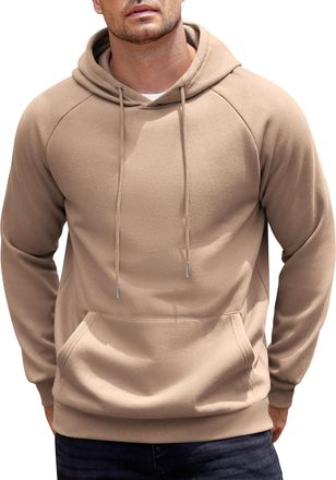 Coofandy Hoodie Herren Kapuzenpullover Warm Pullover Sweatshirt mit Kapuze Fleece Pullover Baumwolle Sweatshirt Männer Hoody mit Taschen Khaki XXL