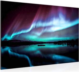 Runa Art Bild Polarlicht Modern Wandbilder Wohnzimmer Schlafzimmer 1 Teilig - Made In Germany - See Türkis Lila Flur 609115b