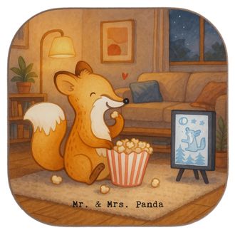 Mr. & Mrs. Panda Coaster Fuchs Filme gucken Design - Geschenk, Untersetzer für Gläser, TV, Holzuntersetzer, Kino, Tassenuntersetzer, Fernsehen, Filmabend, gläserunters