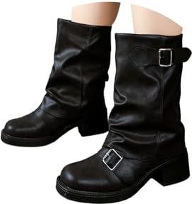 ORANDESIGNE Bottes Western &agrave; Tige Large Femme Bottes Motardes &agrave; Plateforme en Cuir PU A Nero 36 EU