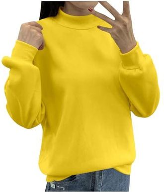 Generic Sweatshirts surdimensionn&eacute;s de couleur unie pour femmes avec doublure en polaire 2025 - V&ecirc;tements d&eacute;contract&eacute;s et amples &agrave; col haut - Haut dautomne un