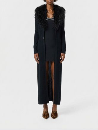 Blumarine Cardigan long 100% laine avec col en V et col en fourrure
