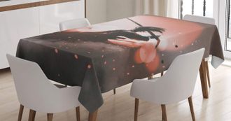 Abakuhaus japanisch Tischdecke, Samurai Japan, Wasserfest Waschbar mit Klar Sichtbaren Farben kein Verblassen Personalisiert, 140 x 200 cm, Lachs Umbrabraun