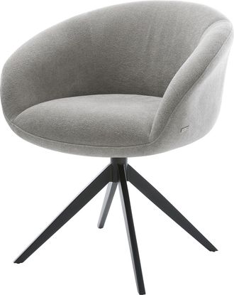 DELIFE Esszimmerstuhl Vinka-Flex mit Armlehnen Kreuzgestell breit Schwarz Strukturstoff Soft Grau 360° drehbar Wippfunktion Taschenfederkern