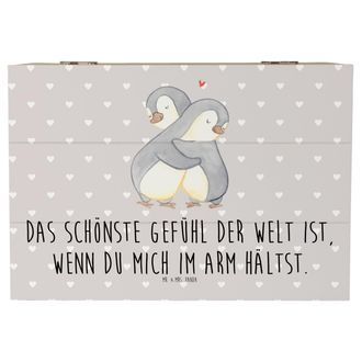 Mr. & Mrs. Panda 22 x 15 cm Holzkiste Pinguine Kuscheln - Geschenk, Dekokiste, Erinnerungsbox, Liebesgeschenk, Hochzeitstag, Schatzkiste, Truhe