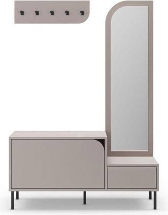 DRAWER Meuble dentr&eacute;e 2 portes avec miroir et portant en bois et m&eacute;tal H172cm - Beige - Silvar