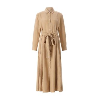 Polo Ralph Lauren Femme, Robes, Brun, Taille: 38 FR Robe-chemise ceintur&eacute;e en lin