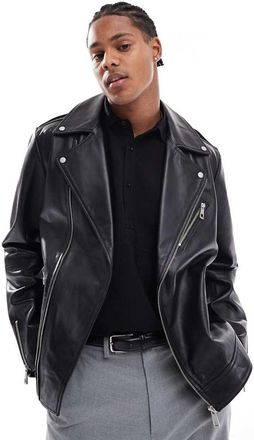 Asos Hochwertige Motorradjacke aus echtem Leder in Schwarz