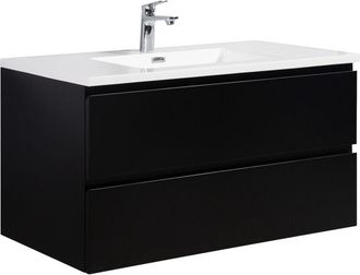 Badplaats Badezimmer Badm&ouml;bel-Set Angela 100cm - Matt Schwarz - Unterschra