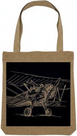 Fabulous Sac Shopping Tote Bag Aspect Lin - Avion Ancien Pionnier Aeronautique Dessin - Sac de Courses Toile Epaisse 360g Beige Naturel Cabas Port&eacute; Epaule Soli