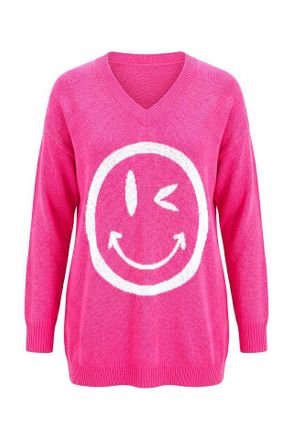 Miamoda Strickpullover Pullover bequeme Passform gro&szlig;er Smiley