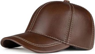 Generic Casquette en cuir de mouton pour femme - Casquette de baseball chaude pour homme - Casquette de golf marron (55-60 cm) r&eacute;glable
